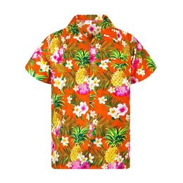 King Kameha Button Up Shirt 'Pineapple Flowers' boy Orange size 146/164