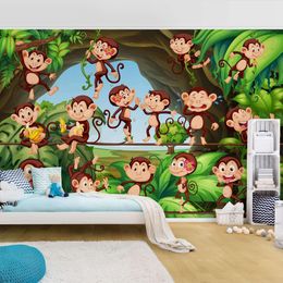 Bilderwelten Tapete - Fototapete Kinderzimmer Dschungelaffen - Affen Bande - &Auml;ffchen im Dschungel - Tiere Wandtapete Jungen M&auml;dchen Babyzimmer
