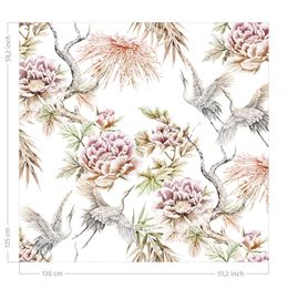 Vorhang Aquarell V&ouml;gel mit gro&szlig;en Bl&uuml;ten - blickdichte Gardine Aquarell Illustration Muster Blumen Floral Tiere Wohnzimmer Schlafzimmer K&uuml;che Bad