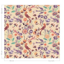 Vorhang Indisches Muster V&ouml;gel mit Blumen Beige - blickdichte Gardine Blumen Floral Illustration Muster Skyline Stadt Tiere Wohnzimmer Schlafzimmer