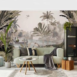Bilderwelten Fototapete Mensch und Tier im tiefen Dschungel Aquarell Wohnzimmer Schlafzimmer Esszimmer Vliestapete nach Ma&szlig; inkl. Kleister oder selbstklebend