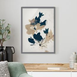 Bilderwelten Bild mit Rahmen Blau Beige Bl&uuml;ten in Acryl