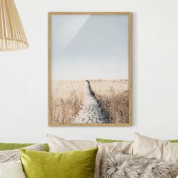 Bilderwelten Bild mit Rahmen Strand beige modern inkl. Rahmung - Der Weg zum Strand - D&uuml;nen Wohnzimmer Schlafzimmer