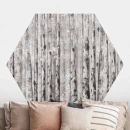 Bilderwelten Hexagon Tapete Wald Abstrakt Holzoptik schwarz weiss - Malerischer Birkenwald - B&auml;ume Wohnzimmer Schlafzimmer