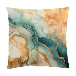 Bilderwelten Dekokissen Kissenbezug gold originell modern Aquarell - Ink Art Teal Orange - Bett Couch Sofakissen Bezug & F&uuml;llung in 40x40 50x50 60x60