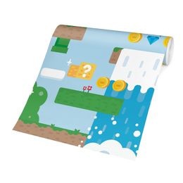 Bilderwelten Fototapete Vliestapete Vintage Wandtapete blau - Retro Game Klassiker - Retro Jugendzimmer