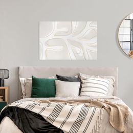 Bilderwelten Leinwandbild Beige Blattstrukturen mit goldenen Linien
