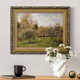Bilderwelten Bild mit Barockrahmen Antik Wald modern Barock gr&uuml;n - Camille Pissarro - Fr&uuml;hling in Eragny - B&auml;ume Wohnzimmer Schlafzimmer