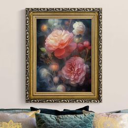Bilderwelten Bild mit Barockrahmen Antik Blumen Digital Art Barock rosa - Ätherisches Rosenbouquet - Rose Wohnzimmer Schlafzimmer