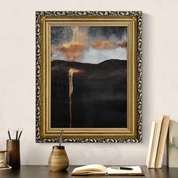 Bilderwelten Bild mit Barockrahmen Antik originell Abstrakt Aquarell schwarz - Abstrakte goldene Glut - edle Optik Wohnzimmer Schlafzimmer