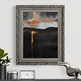 Bilderwelten Bild mit Barockrahmen Antik originell Abstrakt Aquarell schwarz - Abstrakte goldene Glut - edle Optik Wohnzimmer Schlafzimmer