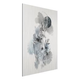 Bilderwelten Alu Dibond Outdoor Bild Tiere blau Illustration Aquarell - Reh und Mond - Himmel Wohnzimmer Schlafzimmer