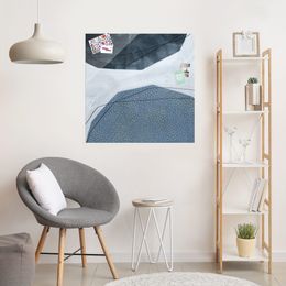 Bilderwelten Glasbild originell Abstrakt blau Aquarell - Punkte im Dialog I - Deko Wohnzimmer Schlafzimmer