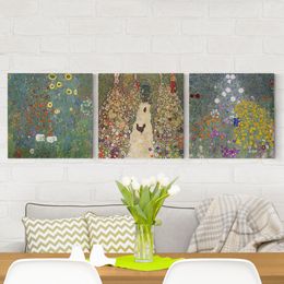 Bilderwelten 3-teiliges Leinwandbild - Quadrat Gustav Klimt - Im Garten