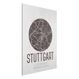 Bilderwelten Alu Dibond Outdoor Bild Spr&uuml;che braun modern wetterfest - Stadtplan Stuttgart - Retro - Spr&uuml;che Wohnzimmer Schlafzimmer