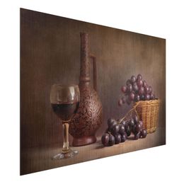 Bilderwelten Alu Dibond Outdoor Bild Kulinarisch braun modern wetterfest - Stillleben mit Weintrauben - Obst K&uuml;che