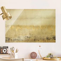 Bilderwelten Glasbild originell Abstrakt weiss Glas Wandbild - Goldene Farbfelder I - Deko Wohnzimmer Schlafzimmer