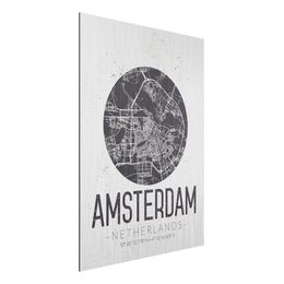 Bilderwelten Alu Dibond Outdoor Bild Spr&uuml;che grau modern wetterfest - Stadtplan Amsterdam - Retro - Spr&uuml;che Wohnzimmer Schlafzimmer