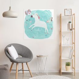Bilderwelten Glasbild Tiere Illustration blau Glas Wandbild - Einhorn-Truppe - Wish - Einhorn Wohnzimmer Schlafzimmer