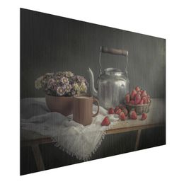 Bilderwelten Alu-Dibond Outdoor Bild Stillleben mit Erdbeeren