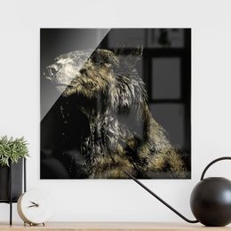 Bilderwelten Glasbild Tiere Motiv schwarz Glas Wandbild - B&auml;r vor Schwarz - B&auml;r Wohnzimmer Schlafzimmer
