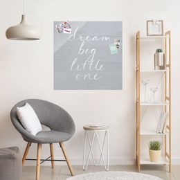 Bilderwelten Glasbild Spr&uuml;che modern grau Holzoptik - Holzwand grau - Dream big - Motivation Kinderzimmer Baby M&auml;dchen Jungen