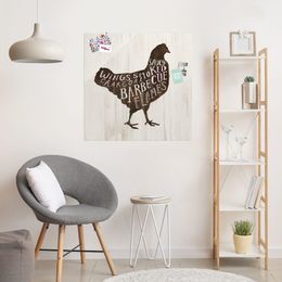 Bilderwelten Glasbild Kulinarisch Illustration braun Glas Wandbild - Bauernhof BBQ - Huhn - Spr&uuml;che K&uuml;che