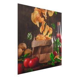 Bilderwelten Alu-Dibond Outdoor Bild Tomate-Basilikum-Snack
