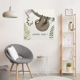 Bilderwelten Glasbild Tiere modern beige Glas Wandbild - Faultier Spr&uuml;che - Hang - Spr&uuml;che Kinderzimmer Baby M&auml;dchen Jungen