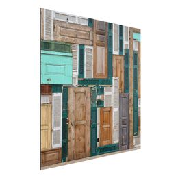 Bilderwelten Alu Dibond Outdoor Bild braun Fotomontage Holzoptik - The Doors - Deko Wohnzimmer Schlafzimmer
