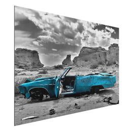 Bilderwelten Alu Dibond Outdoor Bild Natur einzigartig modern wetterfest - T&uuml;rkiser Cadillac - Fahrzeuge Wohnzimmer Schlafzimmer