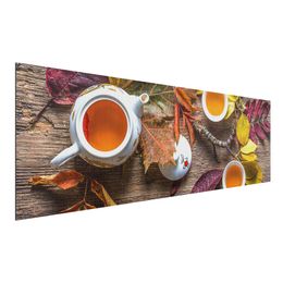 Bilderwelten Alu Dibond Outdoor Bild Kulinarisch orange modern wetterfest - Tee im September - Deko K&uuml;che
