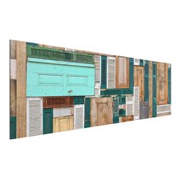 Bilderwelten Alu Dibond Outdoor Bild braun Fotomontage Holzoptik - The Doors - Deko Wohnzimmer Schlafzimmer