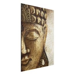 Bilderwelten Alu Dibond Outdoor Bild Spirituell gold Vintage wetterfest - Vintage Buddha - Retro Wohnzimmer Schlafzimmer