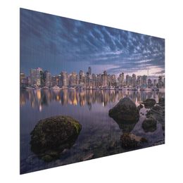 Bilderwelten Alu Dibond Outdoor Bild Stadt violett modern wetterfest - Vancouver im Sonnenuntergang - Skylines Wohnzimmer Schlafzimmer