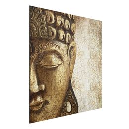 Bilderwelten Alu Dibond Outdoor Bild Spirituell gold Vintage wetterfest - Vintage Buddha - Retro Wohnzimmer Schlafzimmer