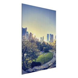 Bilderwelten Alu Dibond Outdoor Bild Stadt gr&uuml;n Motiv wetterfest - Peaceful Central Park - Amerika Wohnzimmer Schlafzimmer