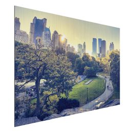 Bilderwelten Alu Dibond Outdoor Bild Stadt gr&uuml;n Motiv wetterfest - Peaceful Central Park - Amerika Wohnzimmer Schlafzimmer