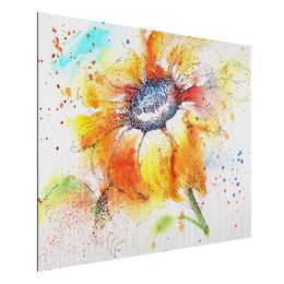 Bilderwelten Alu Dibond Outdoor Bild Blumen orange modern Aquarell - Painted Sunflower - Sonnenblumen Wohnzimmer Schlafzimmer