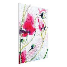 Bilderwelten Alu Dibond Outdoor Bild Blumen violett modern Aquarell - Painted Poppies - Mohn Wohnzimmer Schlafzimmer