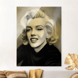 Bilderwelten Glasbild Portrait Vintage grau Glas Wandbild - Marilyn privat - Retro Wohnzimmer Schlafzimmer