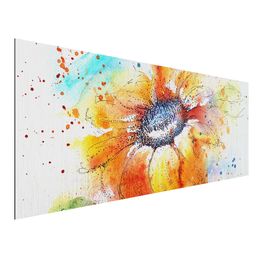 Bilderwelten Alu Dibond Outdoor Bild Blumen orange modern Aquarell - Painted Sunflower - Sonnenblumen Wohnzimmer Schlafzimmer