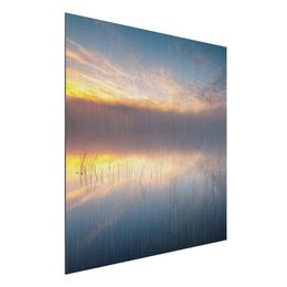 Bilderwelten Alu Dibond Outdoor Bild Natur blau Motiv wetterfest - Sonnenaufgang schwedischer See - Himmel Wohnzimmer Schlafzimmer