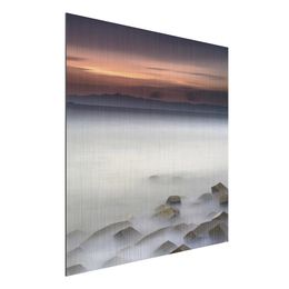 Bilderwelten Alu-Dibond Outdoor Bild Sonnenuntergang im Nebel