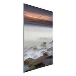 Bilderwelten Alu-Dibond Outdoor Bild Sonnenuntergang im Nebel
