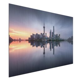 Bilderwelten Alu-Dibond Outdoor Bild Shanghai Skyline Morgenstimmung