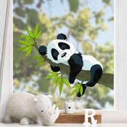 Bilderwelten Fensterfolie Wald Illustration Sichtschutz weiss - Schlafender Panda - B&auml;ume Kinderzimmer Baby M&auml;dchen Jungen