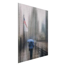 Bilderwelten Alu Dibond Outdoor Bild Portrait einzigartig Motiv wetterfest - Verregnetes Chicago - Architektur Wohnzimmer Schlafzimmer