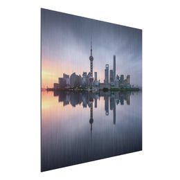 Bilderwelten Alu-Dibond Outdoor Bild Shanghai Skyline Morgenstimmung