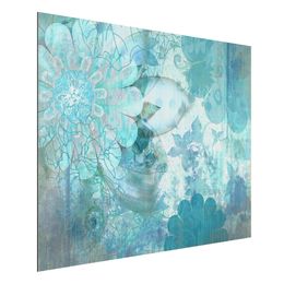 Bilderwelten Alu Dibond Outdoor Bild Blumen blau modern wetterfest - Winterblumen - Deko Wohnzimmer Schlafzimmer